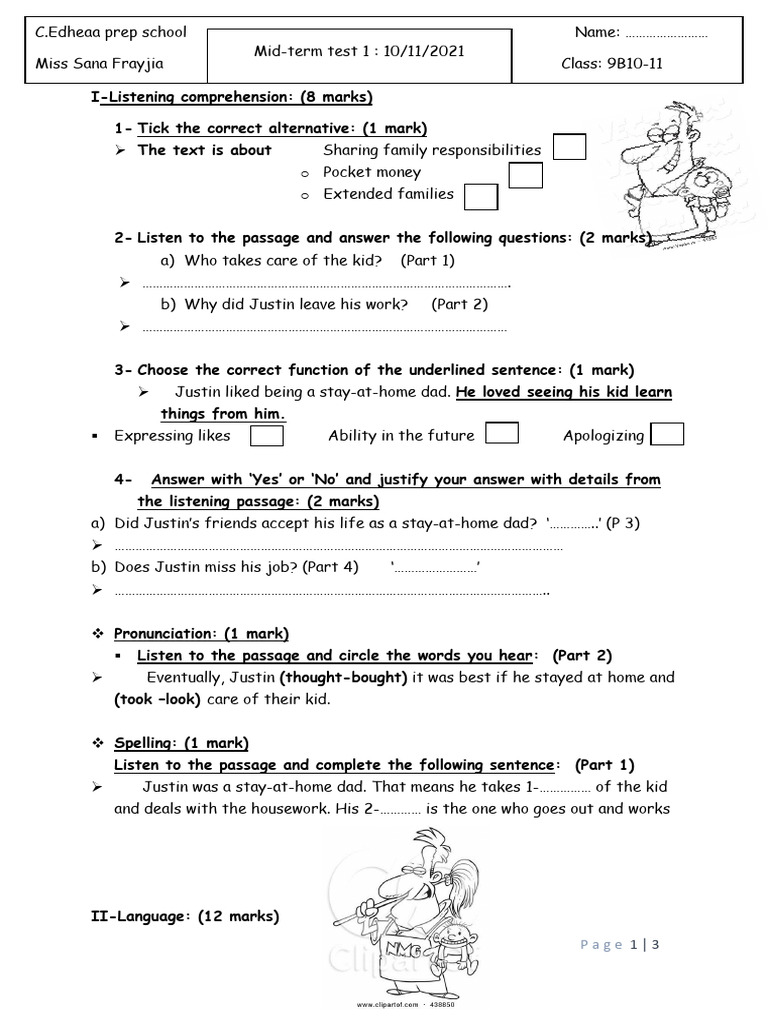 9th Form Test 1 Listening | PDF