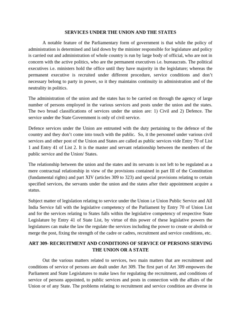 Services under the Union and States | PDF | Common Law | Political Law