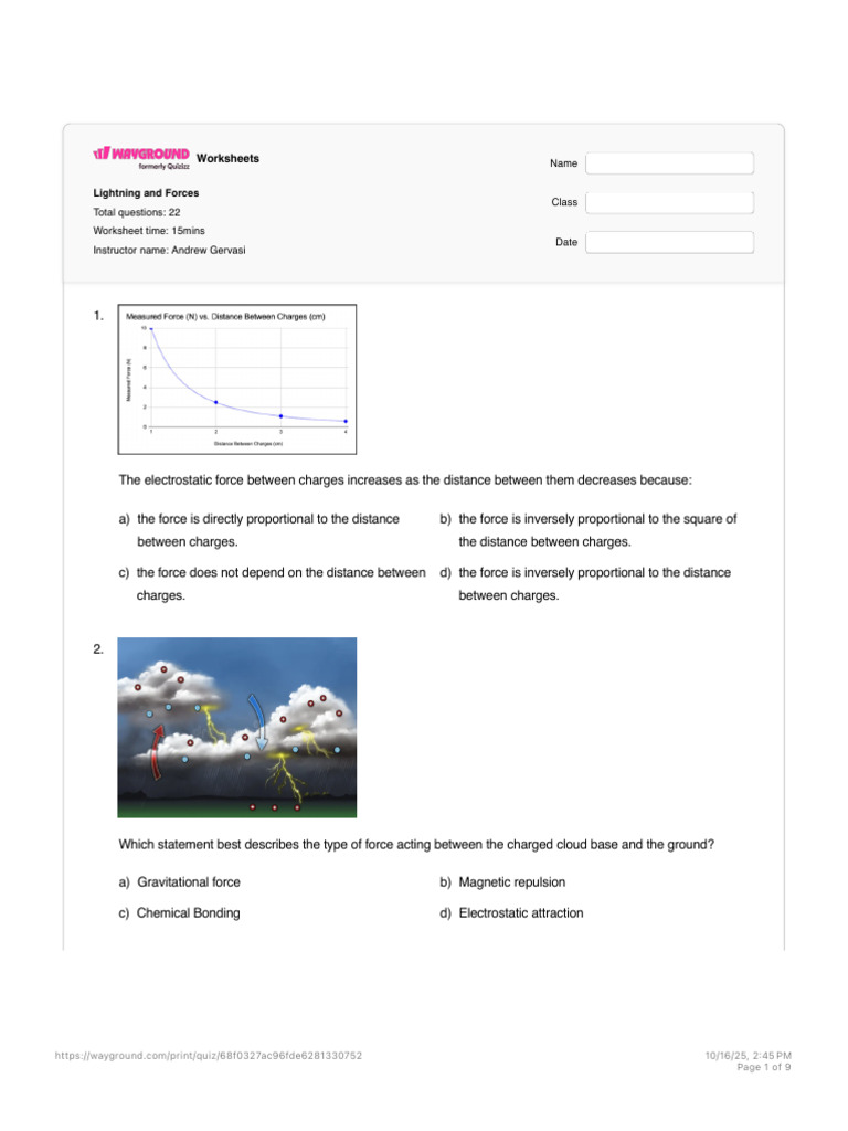 Lightning and Electrostatic Forces Quiz | PDF | Electron | Atoms