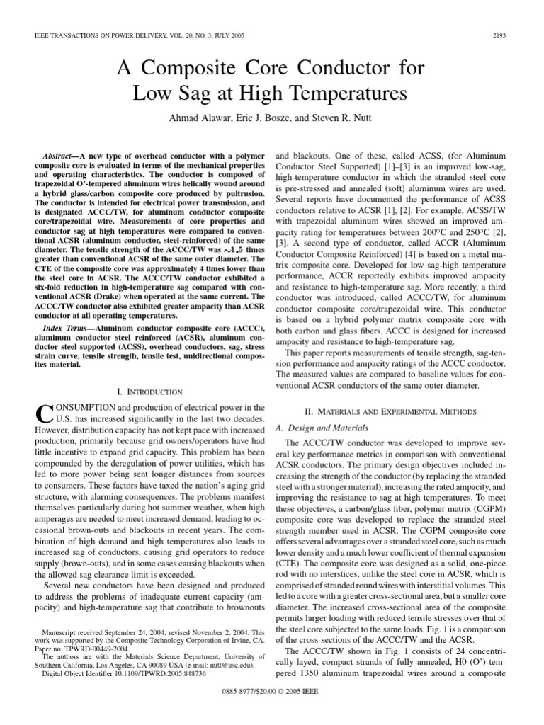 IEEE- A Composite Core Conductor ACCCTW | PDF | Strength Of Materials ...