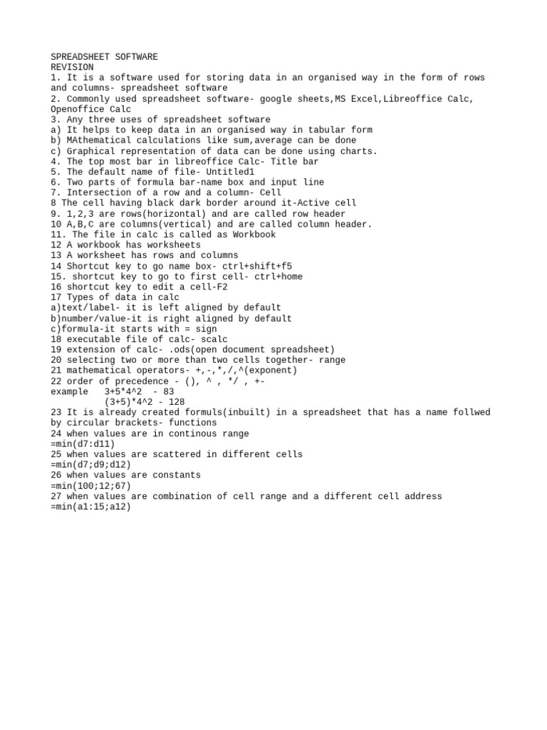 Spreadsheet Software Overview and Functions | PDF