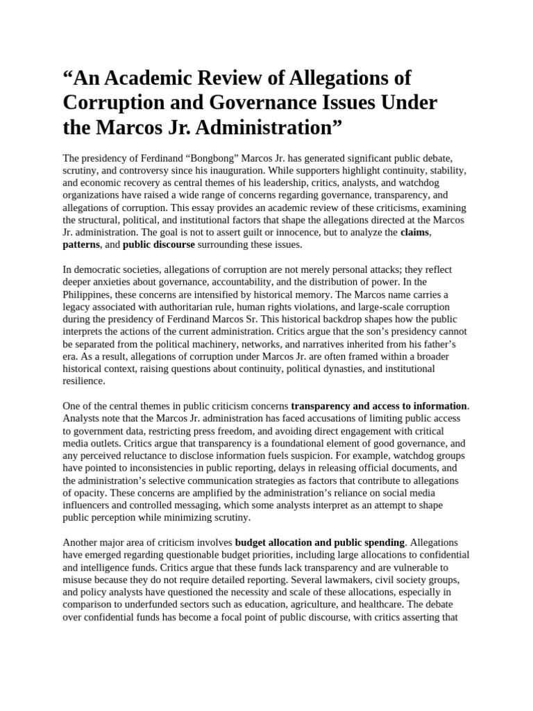 An Academic Review of Allegations of Corruption and Governance Issues ...