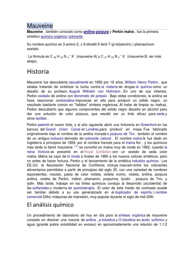 Mauveine | PDF | Compuestos químicos | Química