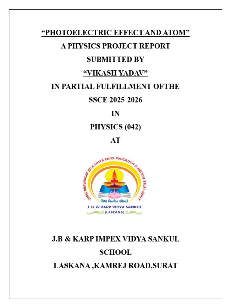 Photoelectric effect and atom project class 12 | PDF | Atoms | Electron