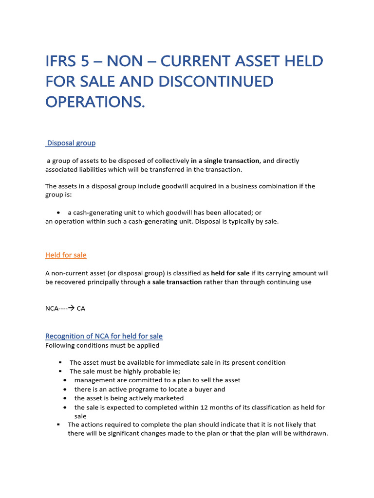 IFRS 5 - Held for sale and discontinuing Operations | PDF | Fair Value ...