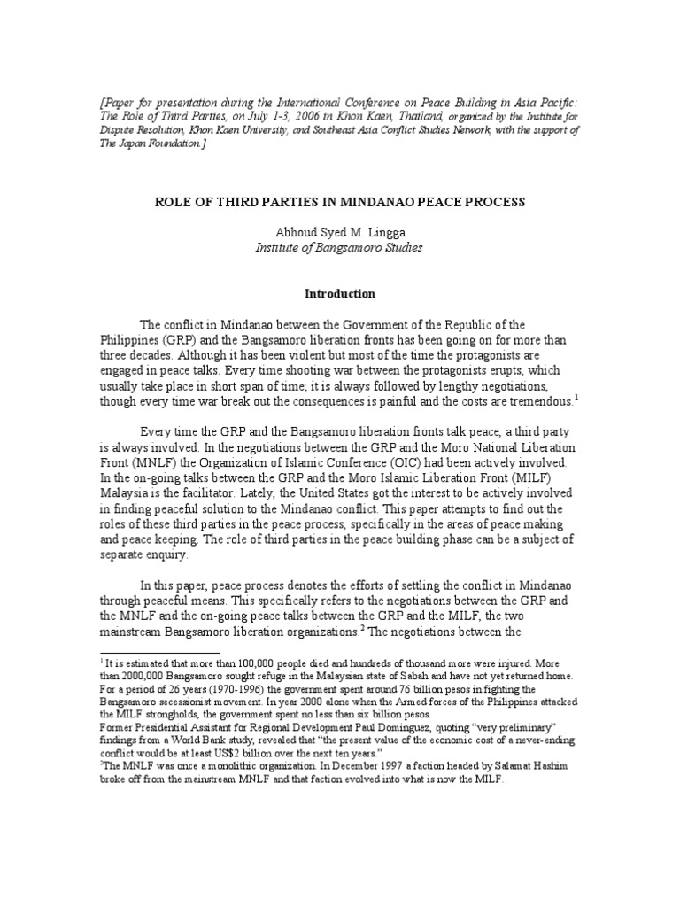 Role of Third Parties in Mindanao Peace Process | PDF | International ...