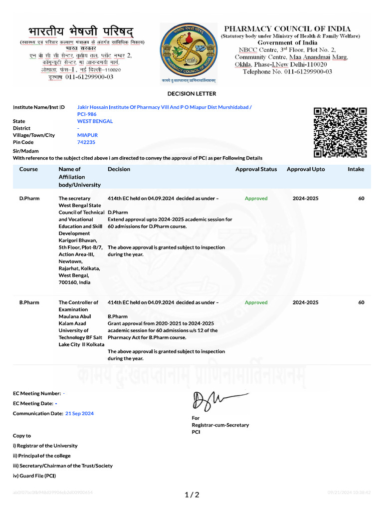 PCI Approval 2024-25 | PDF