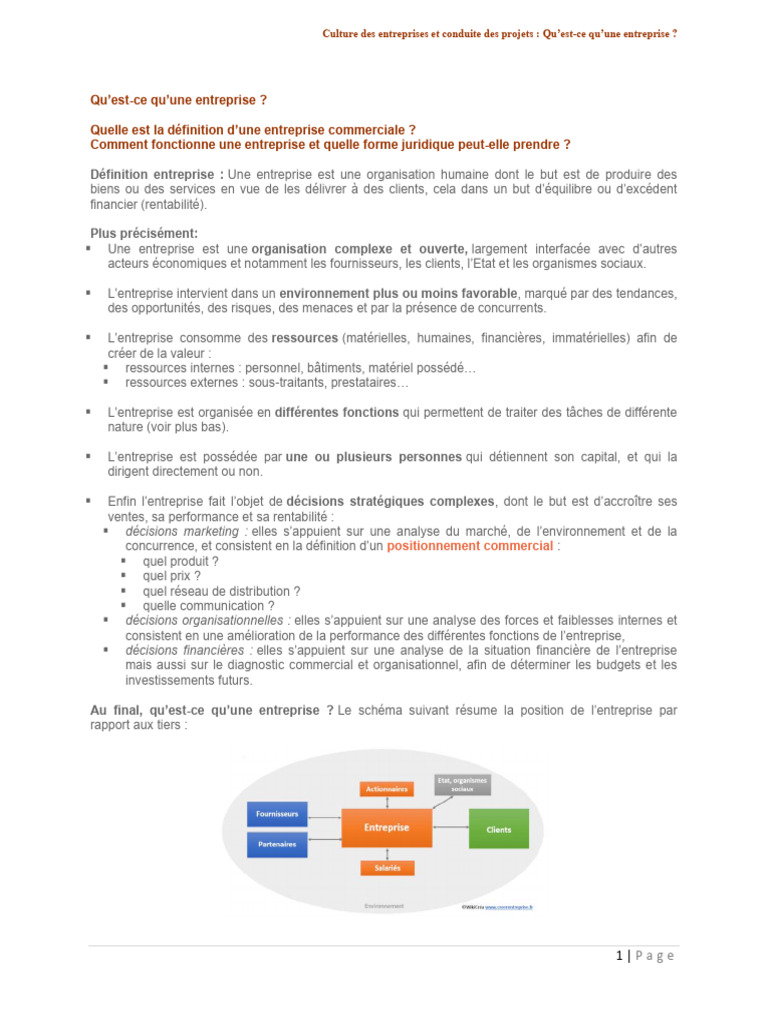 Définition et fonctionnement d'une entreprise | PDF | Business ...