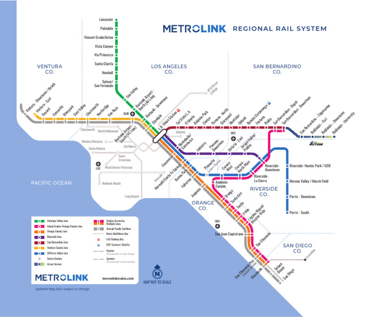Metrolink System Map May 2024 | PDF | Los Angeles County | Railway ...
