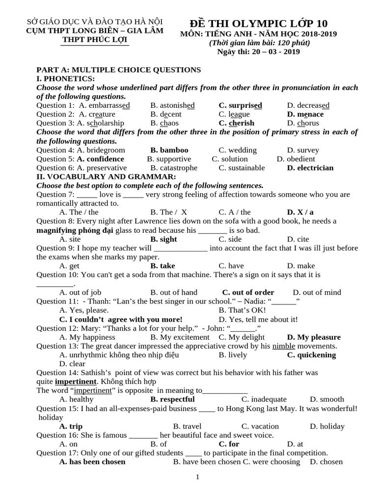 Olympic English Exam for 10th Grade | PDF