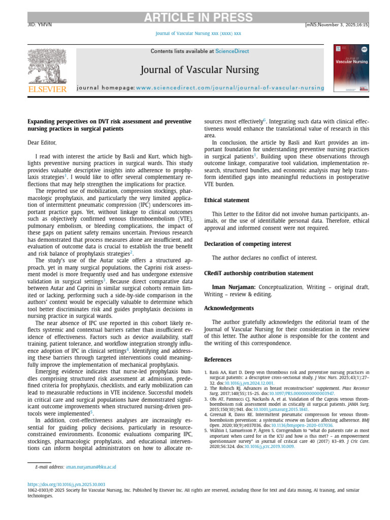 Expanding Perspectives On DVT Risk Assessment and Preventive Nursing ...