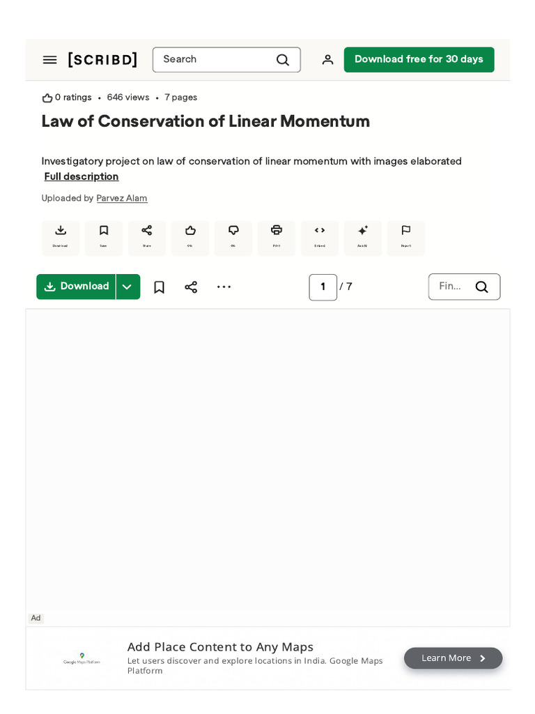 Law of Conservation of Linear Momentum - PDF - Momentum - Force | PDF