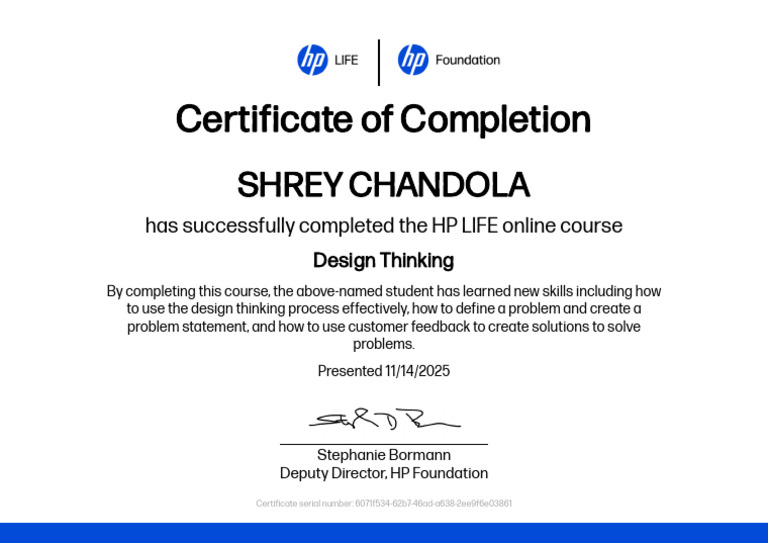 HP LIFE Design Thinking Certificate | PDF
