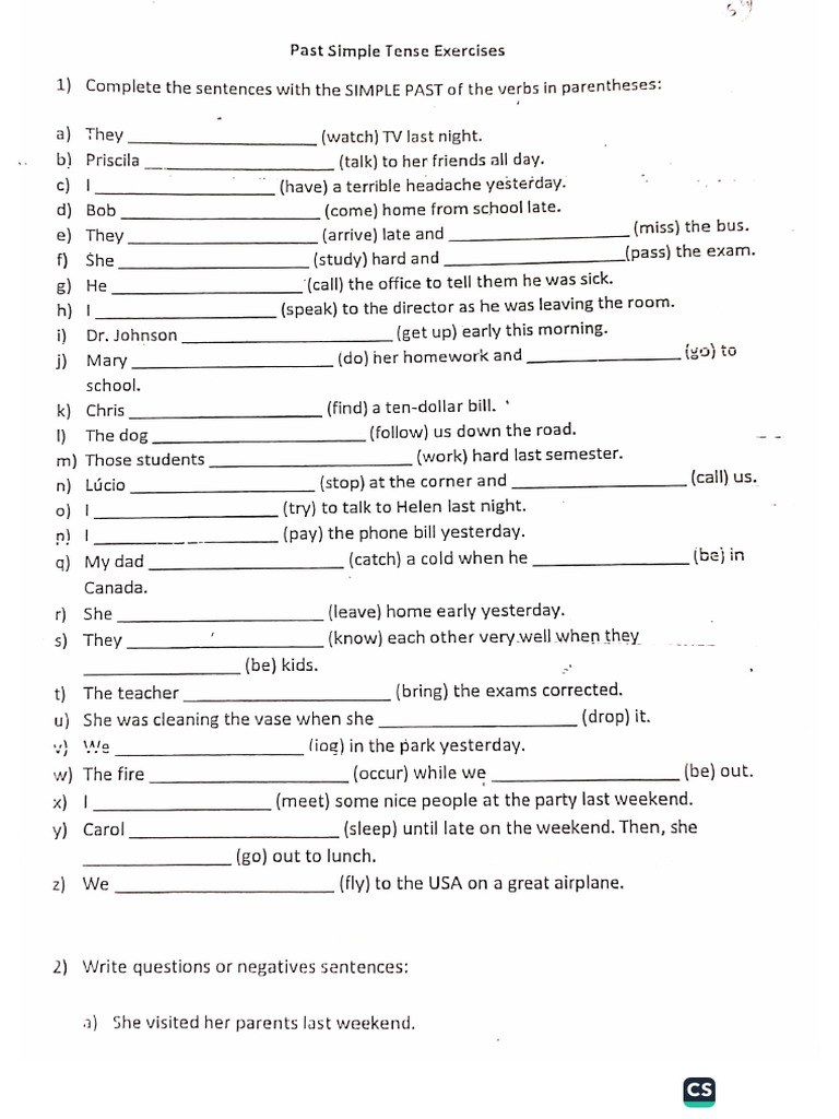 Past Simple Tense Exercises for Practice | PDF | Linguistic Morphology ...