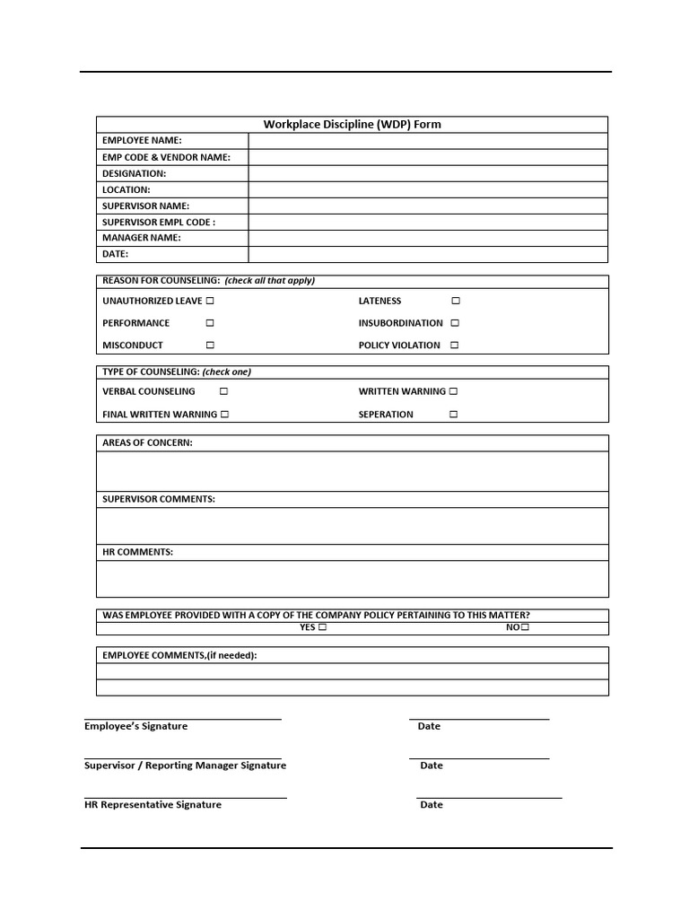 Workplace Discipline Form Template | PDF