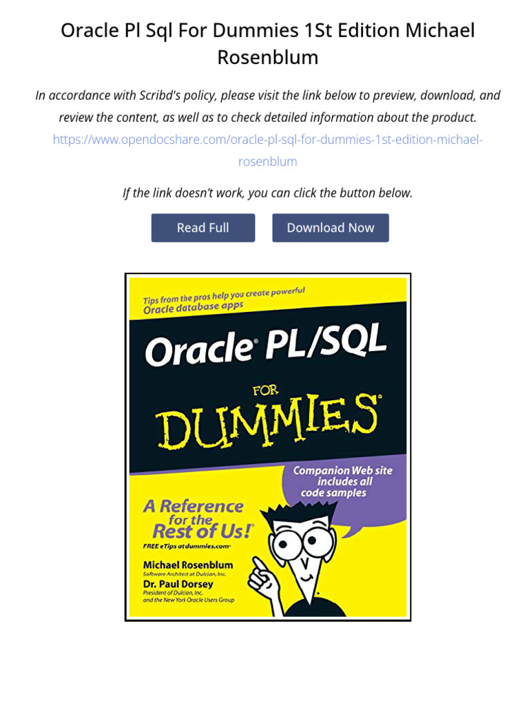 Oracle PL SQL For Dummies 1st Edition Michael Rosenblum | PDF | Pl/Sql