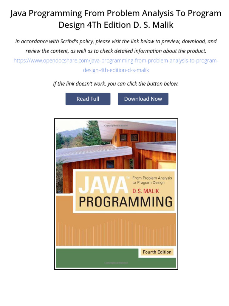 Java Programming From Problem Analysis to Program Design 4th Edition D. S. Malik | PDF ...