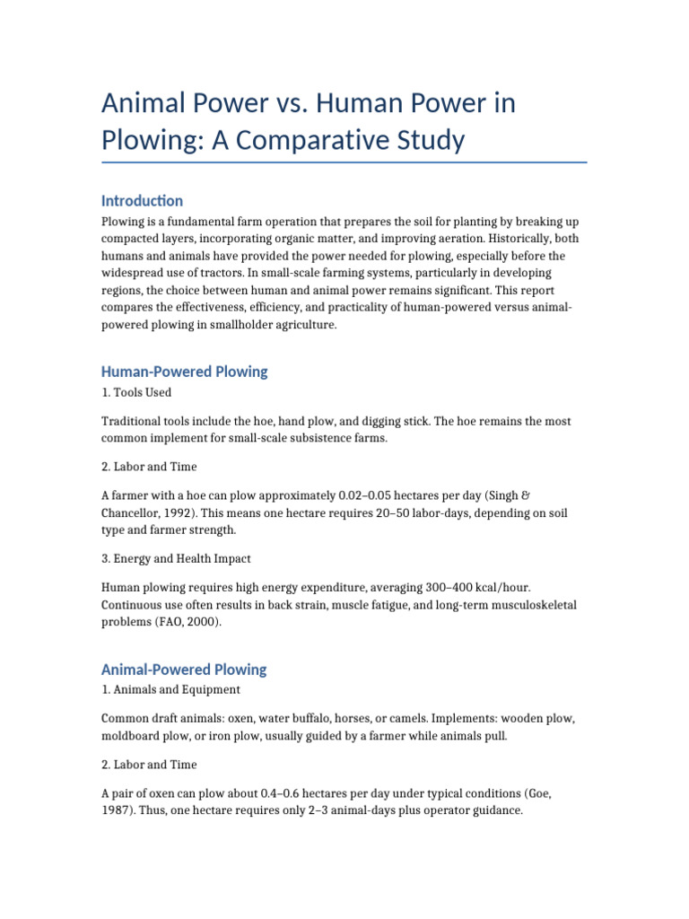Animal Vs Human Power Plowing | PDF | Plough | Agriculture