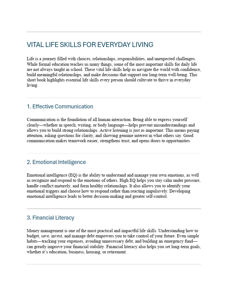 Vital Life Skills For Everyday Living PDF | PDF | Disciplines ...