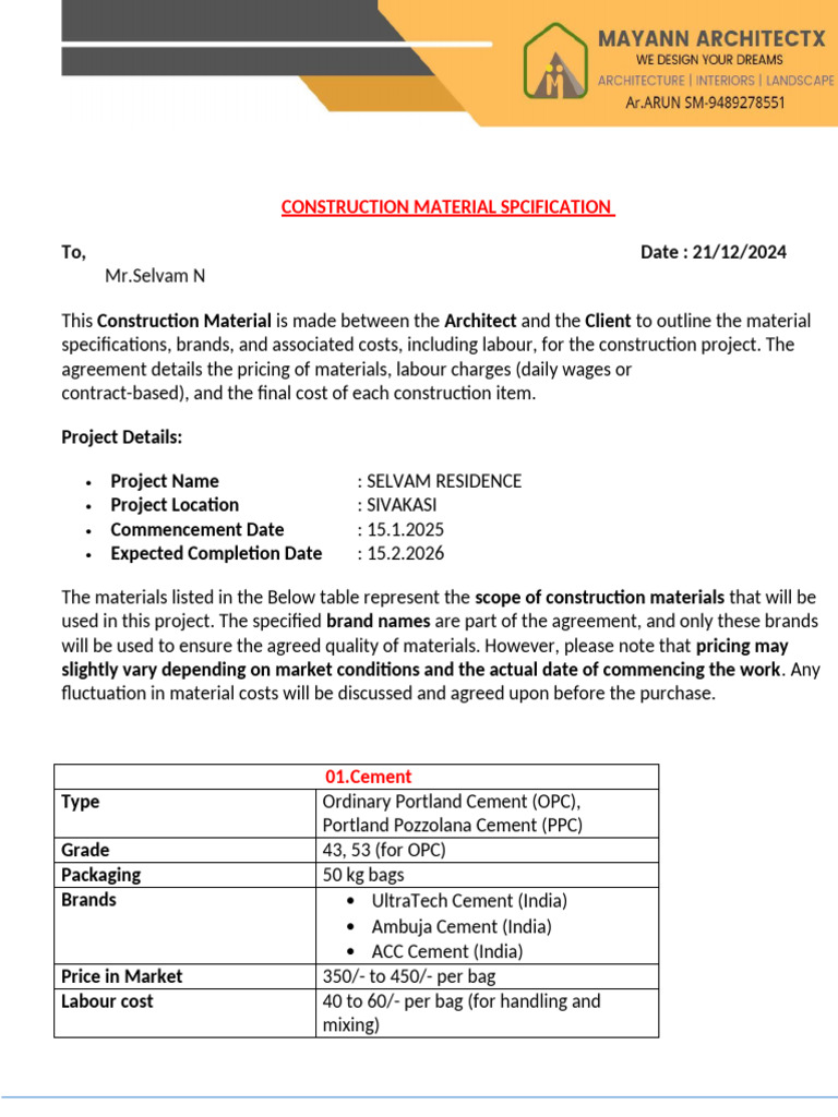 Construction Material Specification Agreement | PDF | Sink | Building Materials