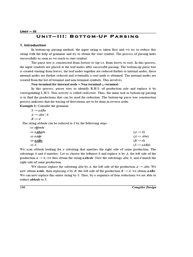 Unit-III: Bottom-Up Parsing | PDF | Parsing | Formalism (Deductive)