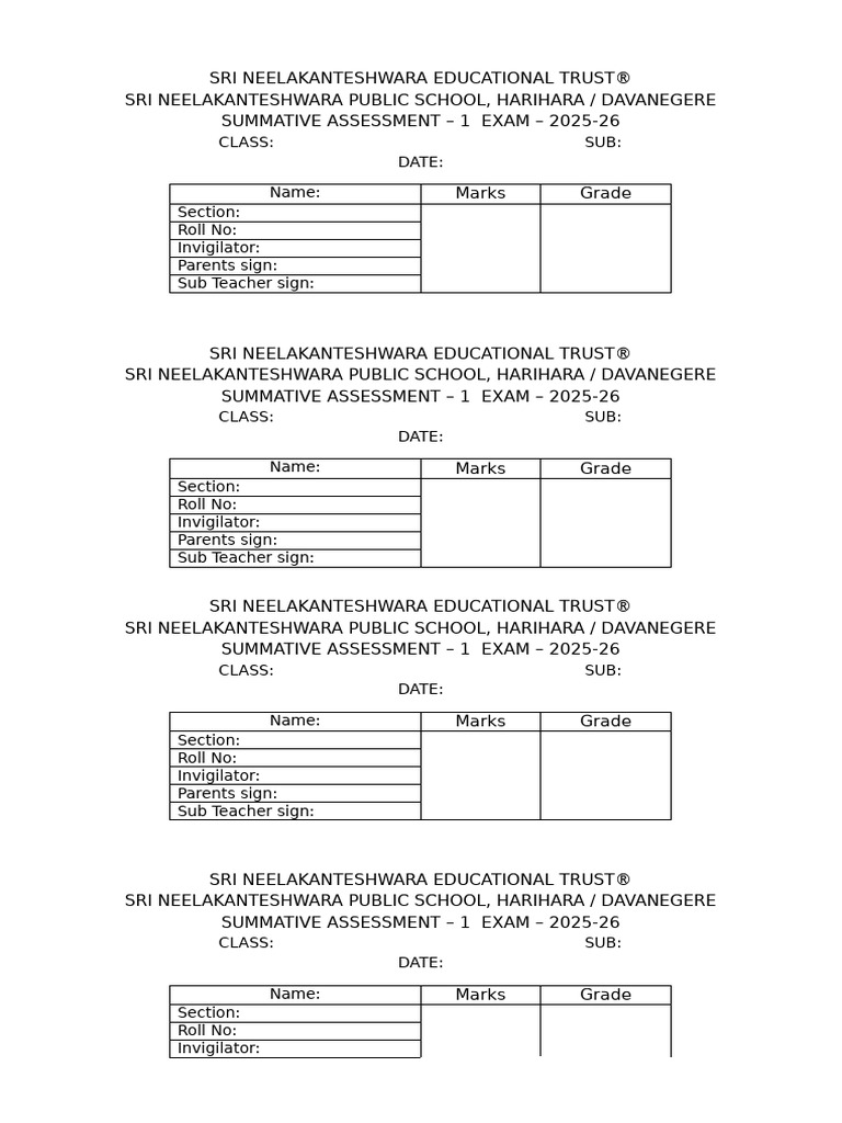 Summative Assessment 2025-26 Template | PDF