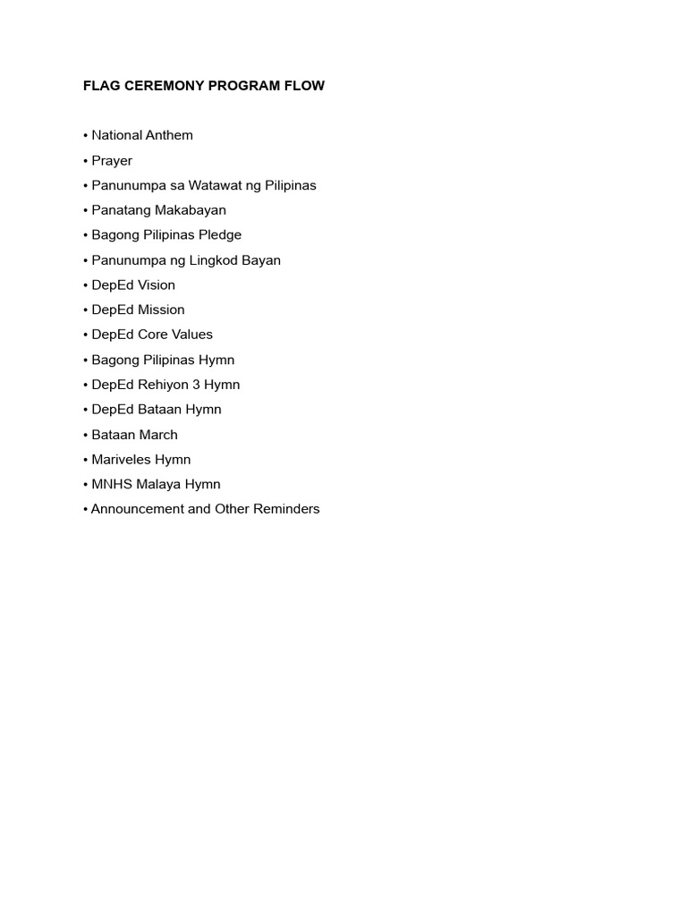 Flag Ceremony Program Flow | PDF