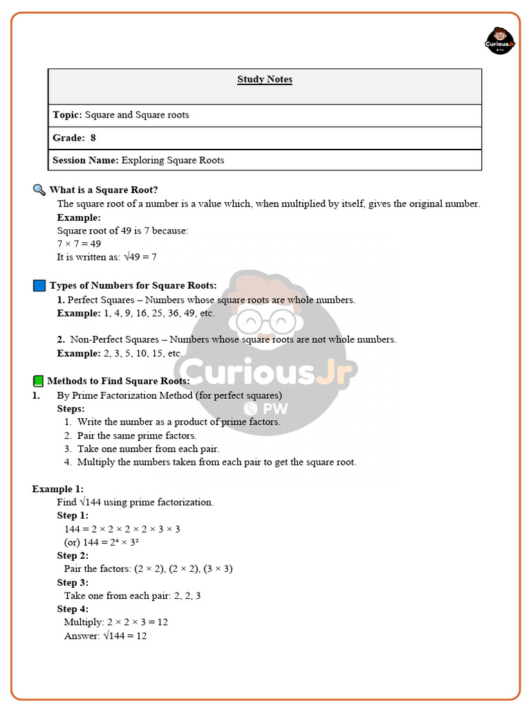 Unlocking Square Roots and Pythagorean Secrets _ Study Notes | PDF ...
