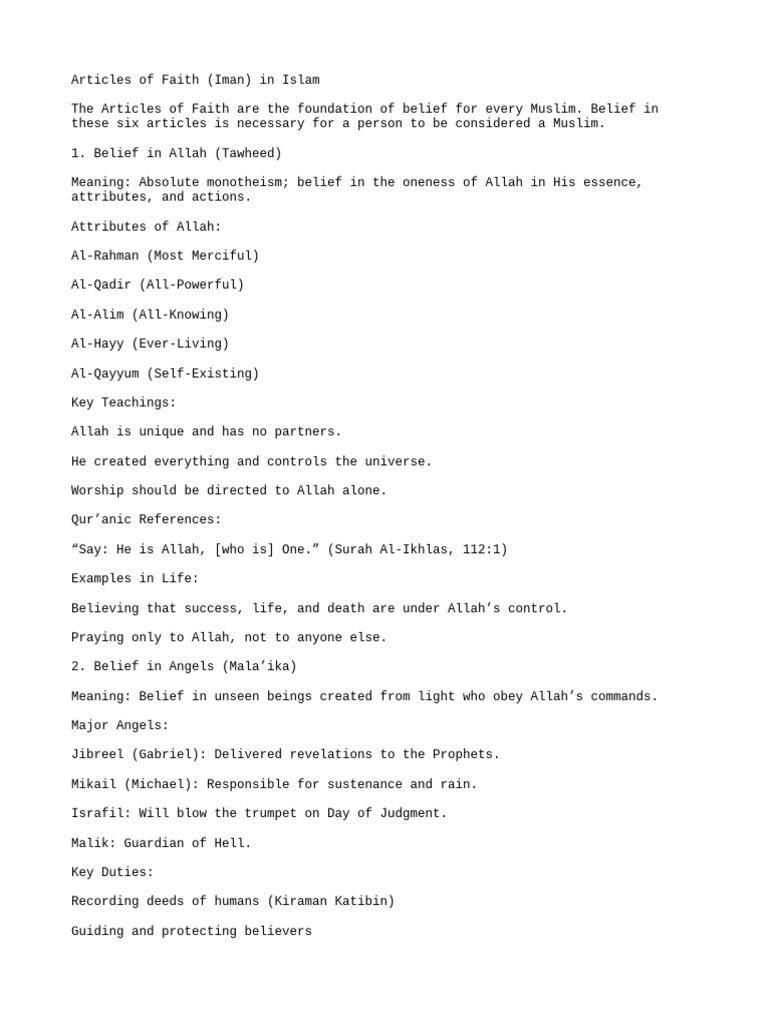 Pillers of Islam and Articles of Daith | PDF | Prophets And Messengers ...