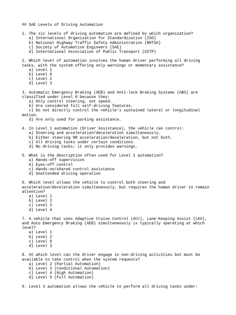 TEST 2 SAE Levels of Driving Automation | PDF | Unmanned Aerial Vehicle ...