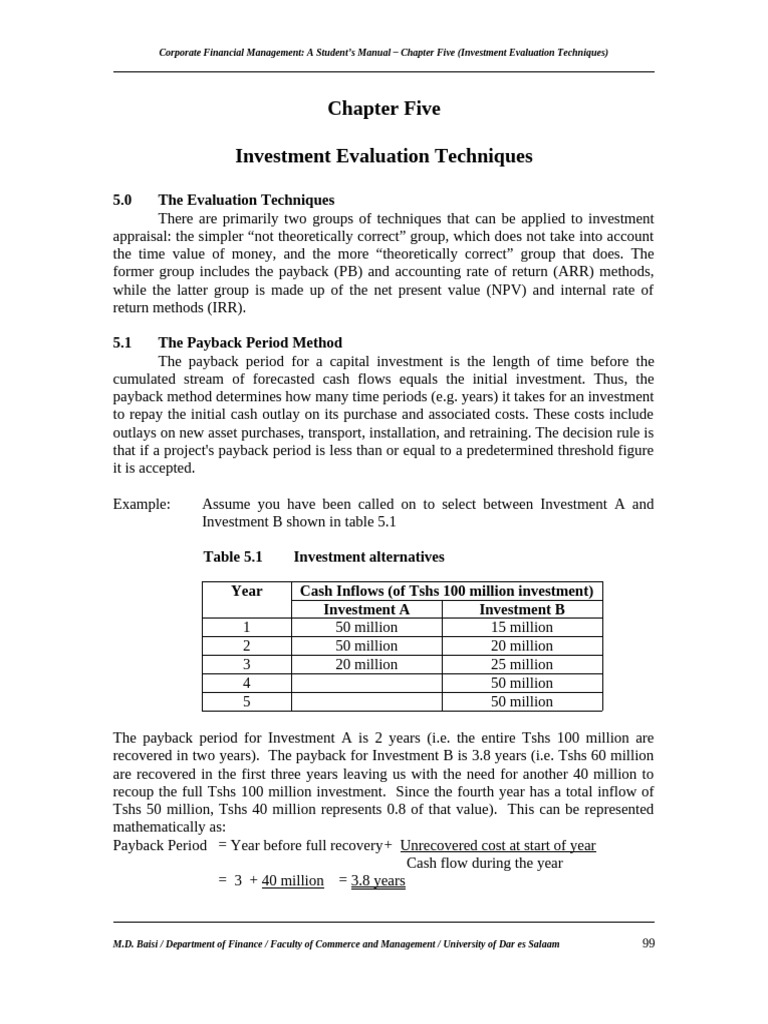 Investment Evaluation Techniques Explained | PDF | Internal Rate Of ...