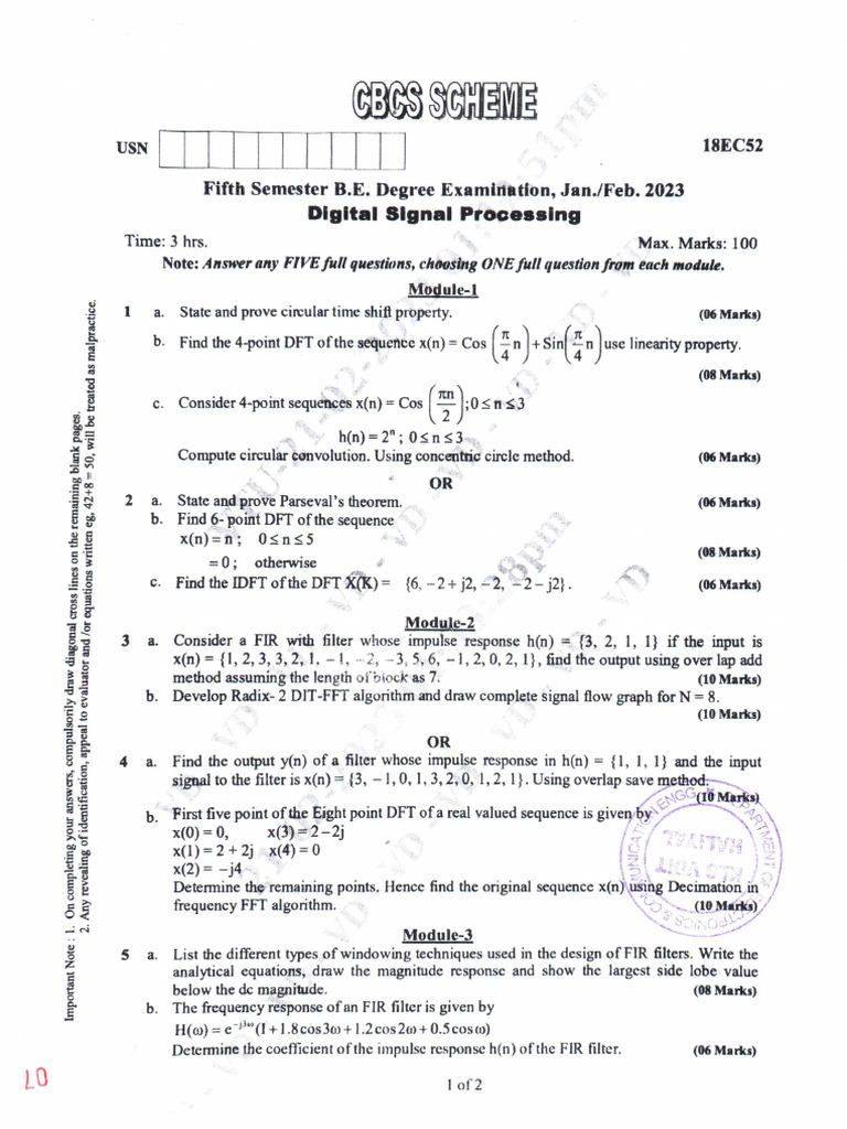 DSP Solved Paper | PDF