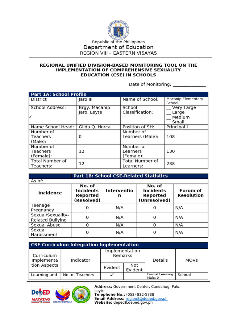 CSE School Monitoring Tool | PDF | Learning