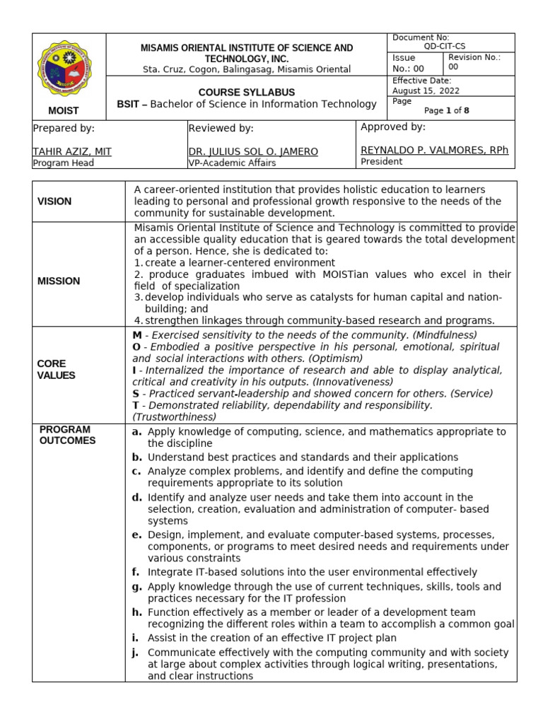 3.3.-Integrative-Programming-Technologies-Syllabus | PDF | Object Oriented Programming ...