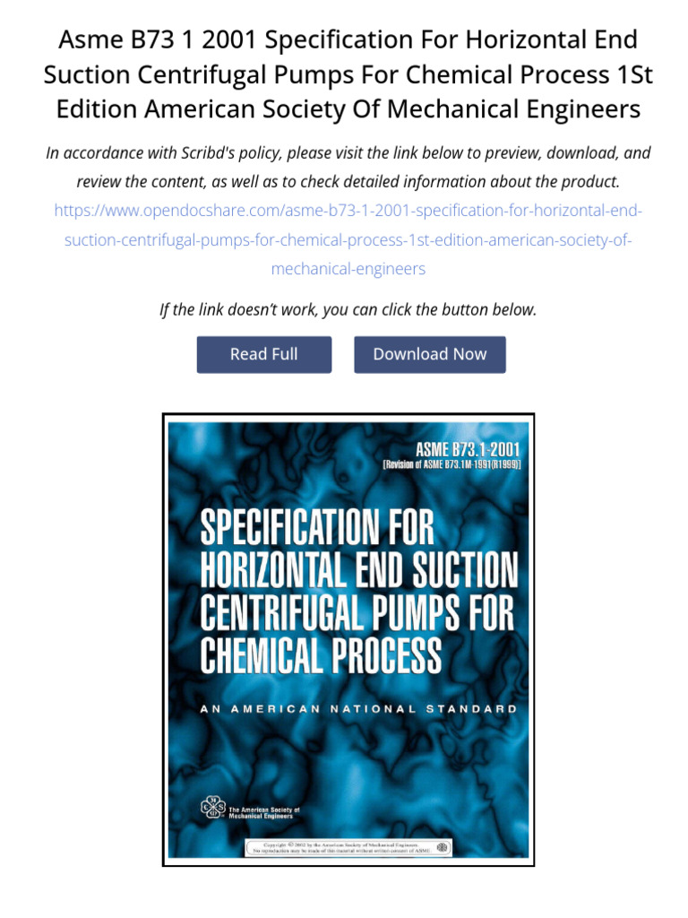 ASME B73 1 2001 Specification for Horizontal End Suction Centrifugal ...