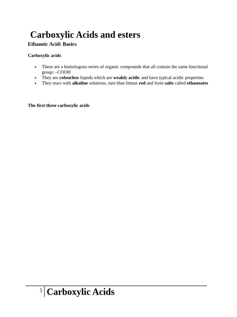 Carboxylic Acids and Esters Notes | PDF | Ester | Acetic Acid