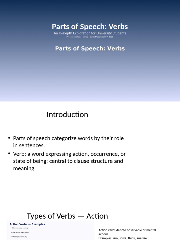 Parts of Speech Verbs Presentation | PDF