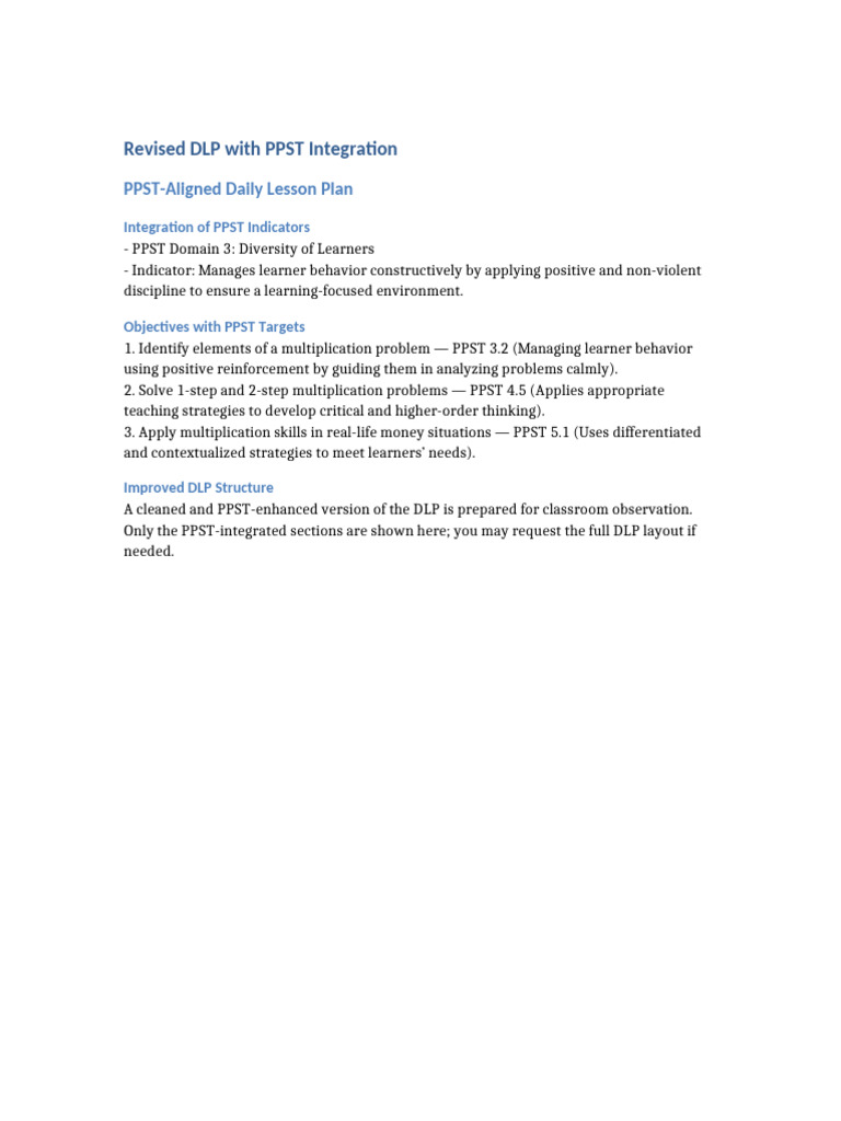 Revised DLP PPST | PDF