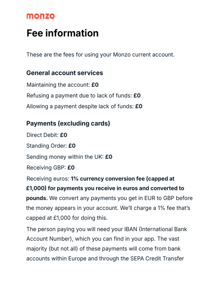 Monzo Current Account Fee Overview | PDF | Payments | Overdraft