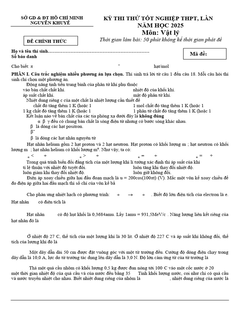 207. Nguyen Khuyen Le Thanh Tong Ho Chi Minh 2025 Đề | PDF