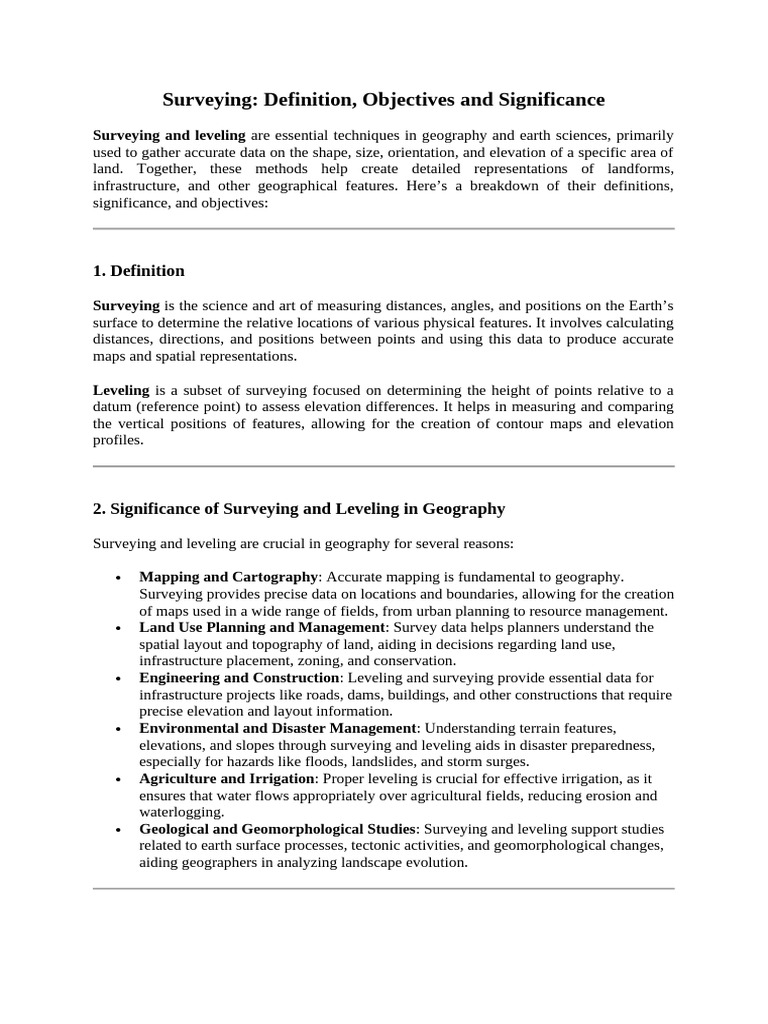 Surveying Definition Objective and Significance | PDF | Surveying ...