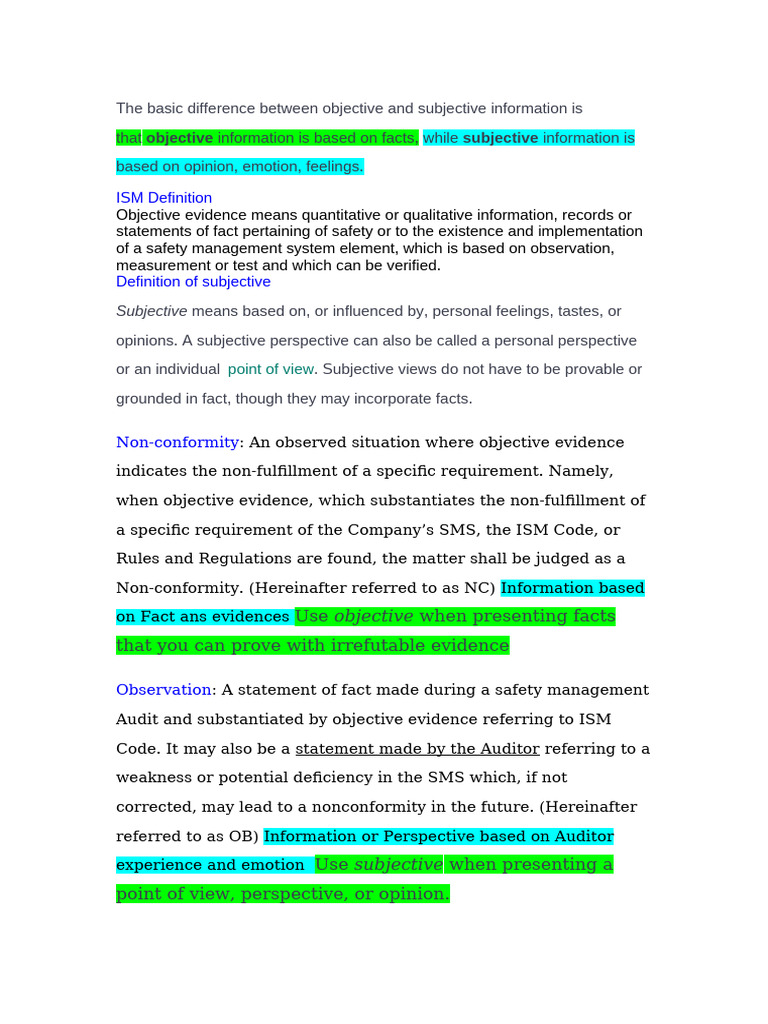 Subjective Vs Objective Evidence | PDF