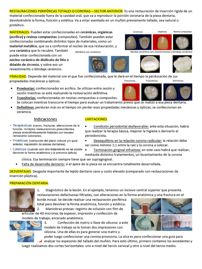 Restauraciones Totales de Coronas Dentales | PDF | Ramas de Odontología