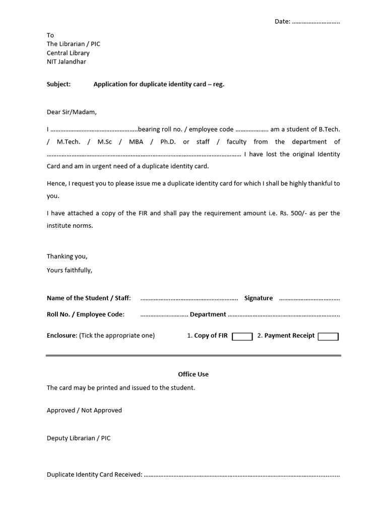Application for Duplicate ID Card | PDF