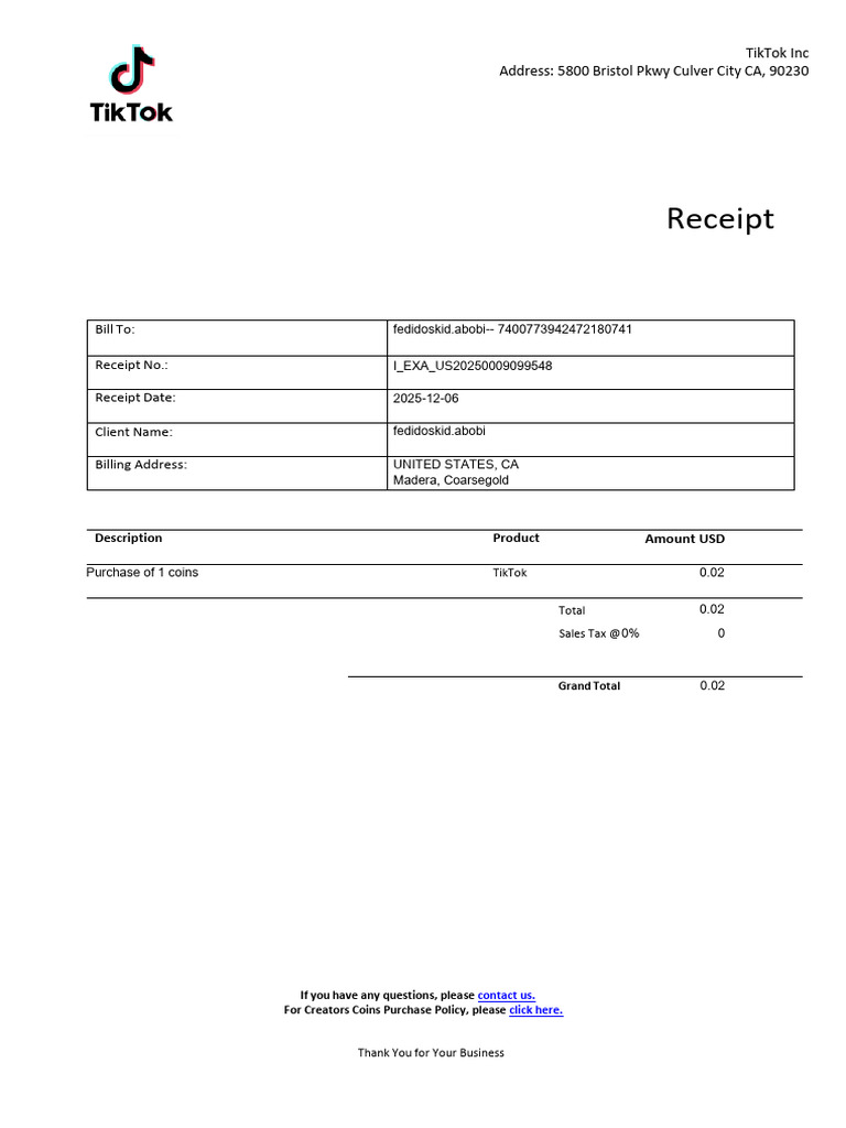 Receipt: Bill To: Receipt No.: Receipt Date: Client Name: Billing ...