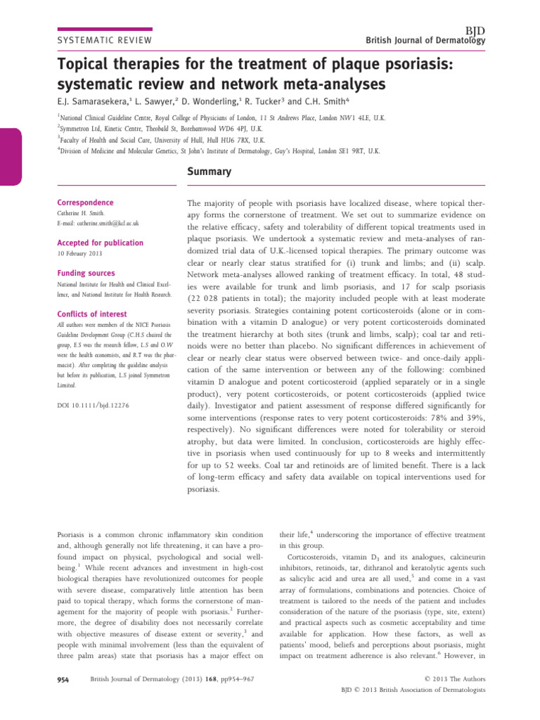 Topical Therapies For The Treatment of Plaque Psoriasis: Systematic ...
