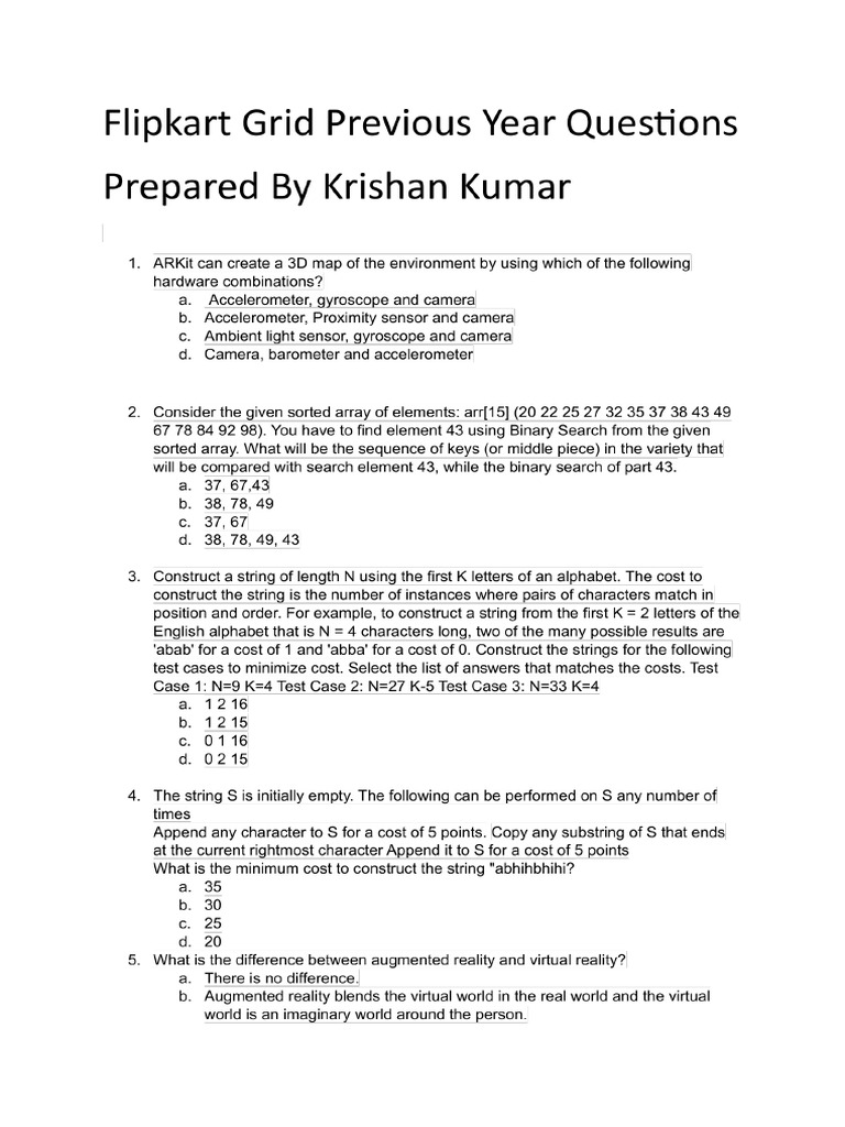 Flipkart Grid - Previous Year Questions PDF Krishan Kumar | PDF
