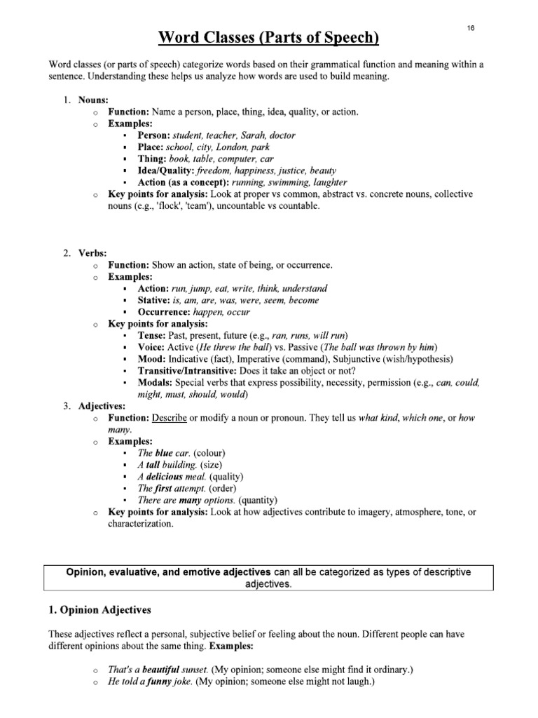 Word Classes | PDF