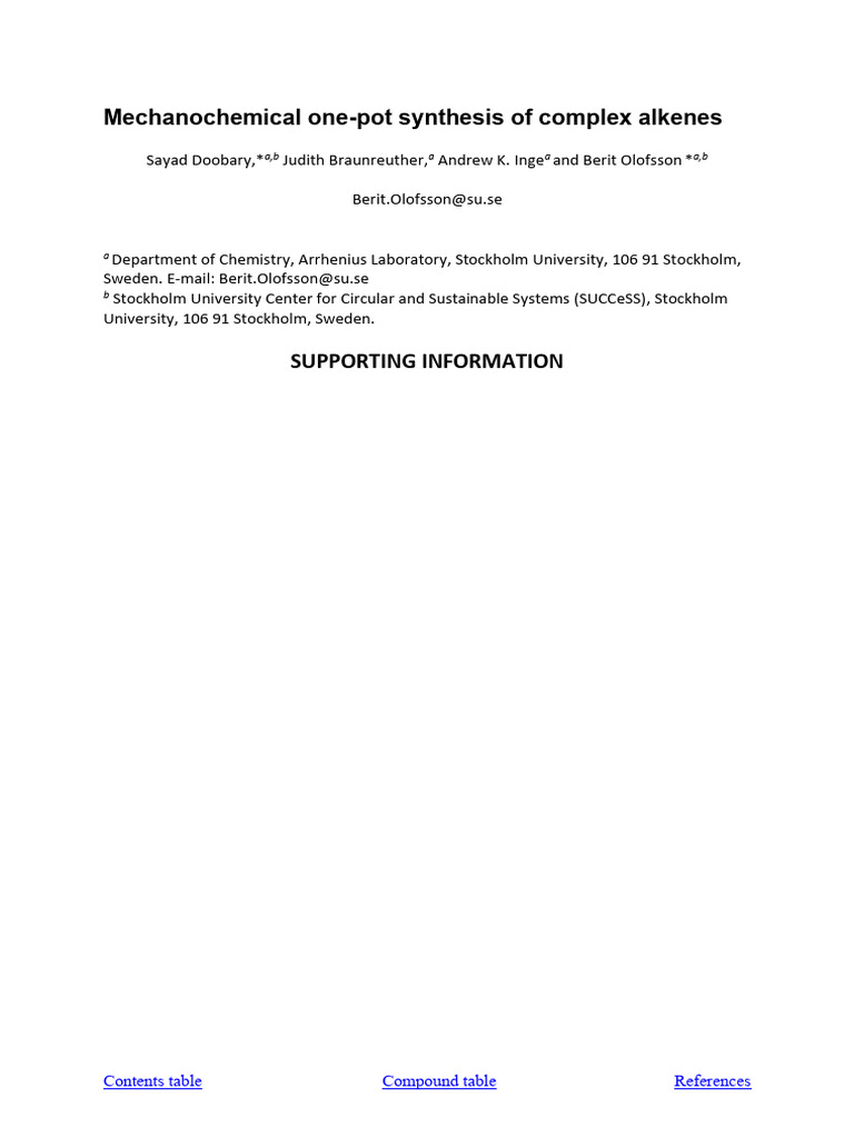 Mechanochemical Synthesis of Alkenes | PDF | X Ray Crystallography ...