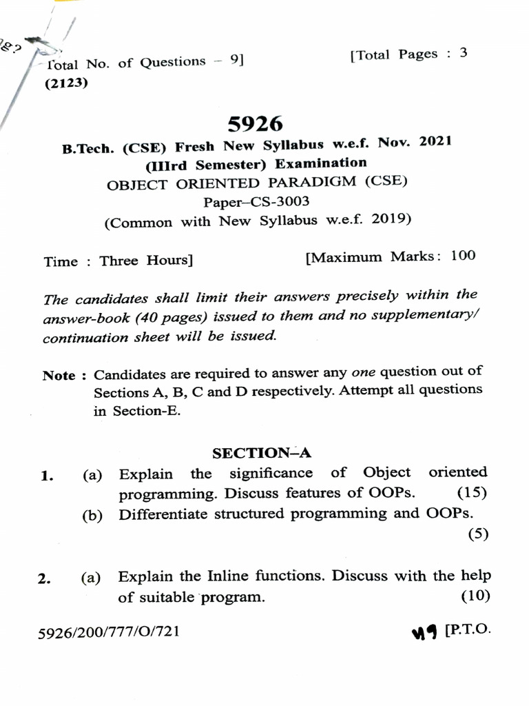 Oops 3rd Sem Pyq | PDF | C++ | Pointer (Computer Programming)